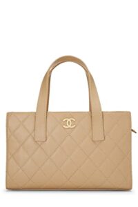 chanel, pre-loved beige calfskin wild stitch tote, beige