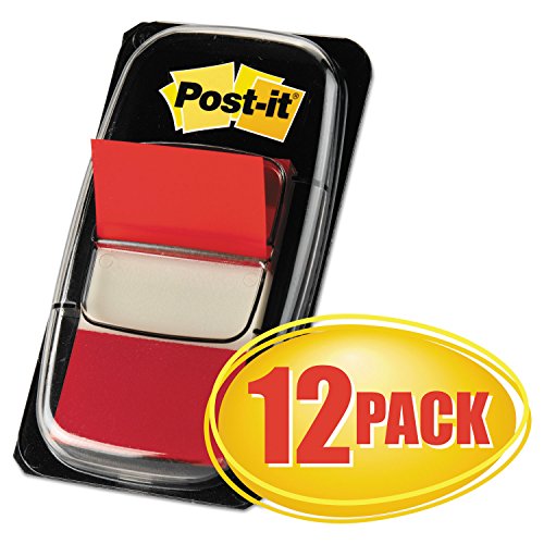 Post-it 680RD12 Marking Page Flags in Dispensers, Red, 50 Flags/Dispenser, 12 Dispensers/Pack