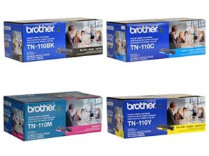 brother tn110bk, tn110c, tn110m, tn110y (tn-110bk, tn-110c, tn-110m, tn-110y) black, cyan, magenta and yellow toner cartridge set