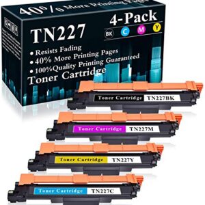 4-Pack (BK/C/M/Y) Cartridge TN227BK,TN227C,TN227M,TN227Y Toner Cartridge Replacement for Brother MFC-L3770CDW L3710CW L3750CDW L3730CDW HL-3210CW 3230CDW 3270CDW 3290CDW DCP-L3510CDW L3550CDW Printer