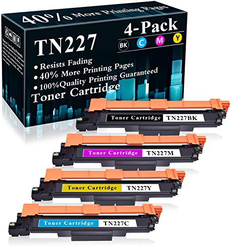 4-Pack (BK/C/M/Y) Cartridge TN227BK,TN227C,TN227M,TN227Y Toner Cartridge Replacement for Brother MFC-L3770CDW L3710CW L3750CDW L3730CDW HL-3210CW 3230CDW 3270CDW 3290CDW DCP-L3510CDW L3550CDW Printer