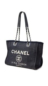 chanel women’s pre-loved deauville medium tote, denim, blue, one size