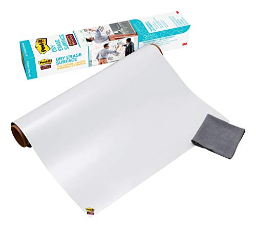 Post-it Dry Erase Whiteboard Film Surface for Walls, Doors, Tables, Chalkboards, Whiteboards, and More, Removable, Stain-Proof, Easy Installation, 4 ft x 3 ft Roll (DEF4X3)