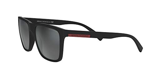 A|X ARMANI EXCHANGE Men's AX4080S Square Sunglasses, Matte Black/Light Grey Mirrored/Black, 57 mm