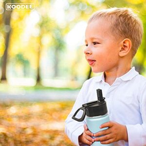 koodee Kid water Bottle,16 oz Stainless Steel Double Wall Vacuum Insulated Water Bottle Wide Mouth Flask with Leakproof Straw Lid (Baby Blue)