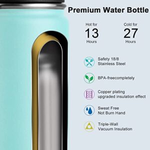 koodee Kid water Bottle,16 oz Stainless Steel Double Wall Vacuum Insulated Water Bottle Wide Mouth Flask with Leakproof Straw Lid (Baby Blue)