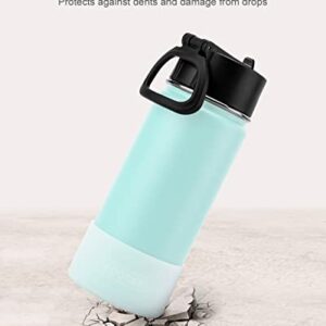 koodee Kid water Bottle,16 oz Stainless Steel Double Wall Vacuum Insulated Water Bottle Wide Mouth Flask with Leakproof Straw Lid (Baby Blue)