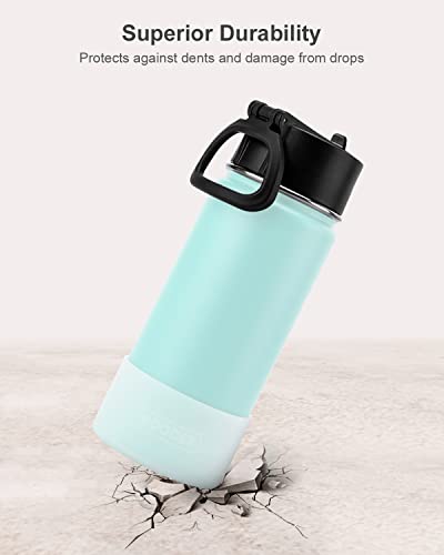 koodee Kid water Bottle,16 oz Stainless Steel Double Wall Vacuum Insulated Water Bottle Wide Mouth Flask with Leakproof Straw Lid (Baby Blue)