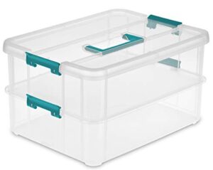 sterilite 1427clr stack & carry – 2 layer box, clear lid & blue handle, see-through layers