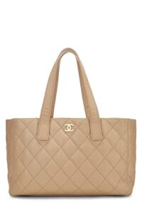 chanel, pre-loved beige calfskin wild stitch tote large, beige