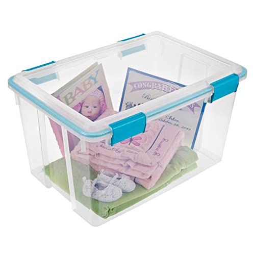 54 Quart Clear Plastic Stackable Storage Container Box Bin with Air Tight Gasket Seal Latching Lid Long Term Organizing Solution, 4 Pack