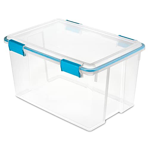 54 Quart Clear Plastic Stackable Storage Container Box Bin with Air Tight Gasket Seal Latching Lid Long Term Organizing Solution, 4 Pack