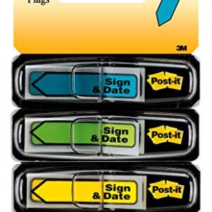 Post-it Message Flags, Sign and Date, 30/Dispenser, 4 Dispensers/Pack.47 in Wide, Assorted Colors (684-SD)