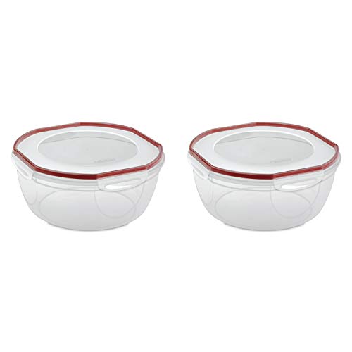 Sterilite Ultra Seal 8.1 Quart Bowl, Clear Lid & Base w/ Red Rocket Gasket, 2-Pack