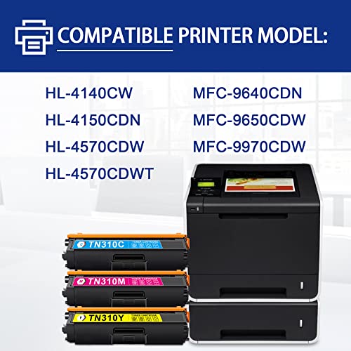 NUCALA TN310C TN310M TN310Y: Compatible TN310 Toner Replacement for Brother TN-310C TN-310M TN-310Y to use with HL-4150CDN HL-4570CDW MFC-9640CDN MFC-9650CDW MFC-9970CDW Printer (3-Pack, CMY)