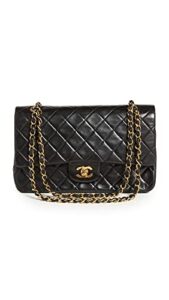 chanel women’s pre-loved black lambskin 2.55 10″ bag, black, one size