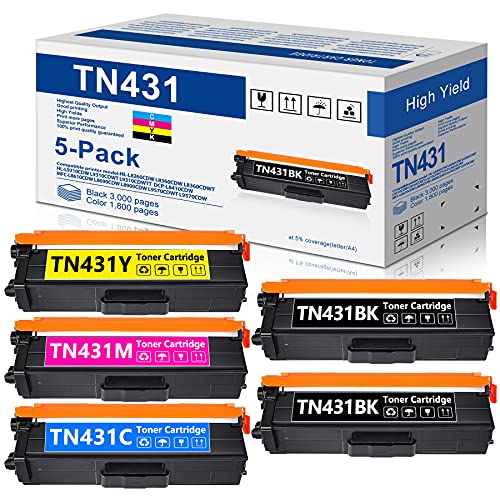 MitoColor 5-Pack(2BK+1C+1M+1Y) Compatible TN-431 TN431 Toner Cartridge Replacement for Brother HL-L8260CDW HL-L8360CDW MFC-L8900CDW MFC-L8610CDW Color Laser Printer