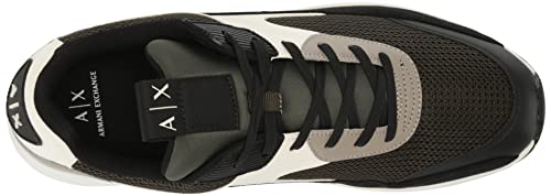 A|X ARMANI EXCHANGE Men's Thick Sole Colorblock Fashion Sneakers, Dark Green+Off White, 13