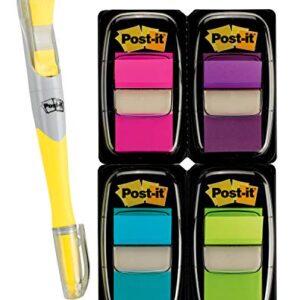 Post-it Flags Value Pack, 50/Dispenser, 4 Dispensers/Pack, 1 in Wide, Assorted Bright Colors, Includes Free Flags + Highlighter (680-PPBGVA)