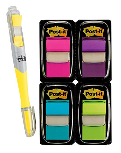 Post-it Flags Value Pack, 50/Dispenser, 4 Dispensers/Pack, 1 in Wide, Assorted Bright Colors, Includes Free Flags + Highlighter (680-PPBGVA)