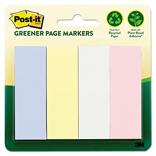 Post-it 6714RPA Greener Page Flags, Pastel, 50 Strips/Pad, 4 Pads/Pack