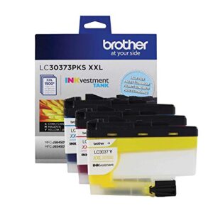 brother genuine lc30373pks, 3-pack super high-yield color inkvestment tank ink cartridges, includes 1 cartridge each of cyan, magenta and yellow ink, page yield up to 1,500 pages/cartridge, lc3037