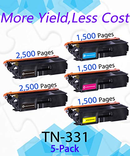 (5-Pack, 2K+C+Y+M) Compatible TN331 Toner Cartridge TN-331 Work for Brother HL-L8250CDN 8350CDW 8350CDWT MFC-L8600CDW L8850CDW 8650CDW Printer, by EasyPrint