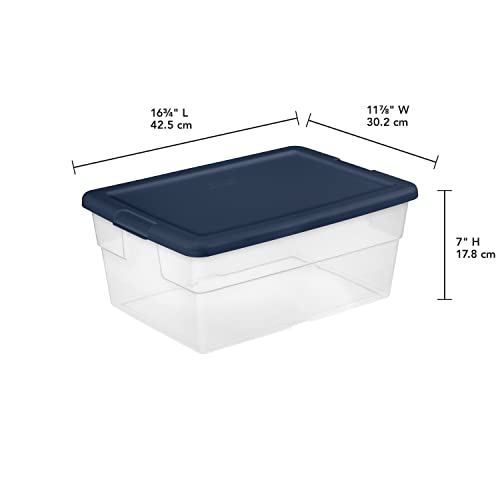 Sterilite Stackable 16 Quart Clear Home Storage Box with Handles and Blue Lid for Efficient, Space Saving Household Storage and Organization, 2 Pack