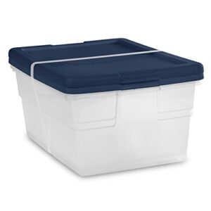 Sterilite Stackable 16 Quart Clear Home Storage Box with Handles and Blue Lid for Efficient, Space Saving Household Storage and Organization, 2 Pack