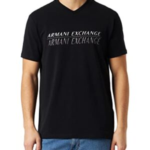 Armani Exchange Men's Vneck Double Logo Tee, Black, Large