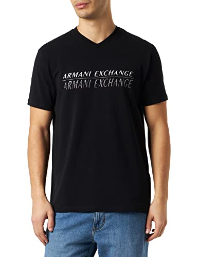 Armani Exchange Men's Vneck Double Logo Tee, Black, Large