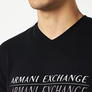 Armani Exchange Men's Vneck Double Logo Tee, Black, Large