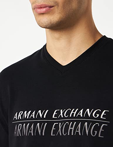 Armani Exchange Men's Vneck Double Logo Tee, Black, Large