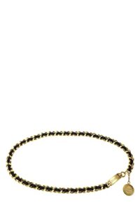 chanel, pre-loved gold & black leather ‘cc’ medallion chain belt, black