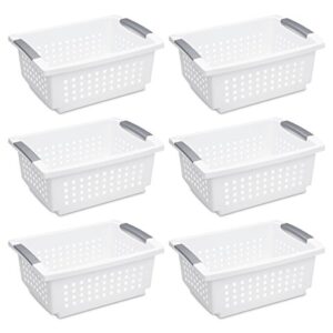 sterilite 16628006 medium stacking basket, white basket w/ titanium accents, 6-pack