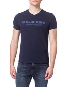 a|x armani exchange men’s double logo cotton jersey v-neck t-shirt, navy, medium