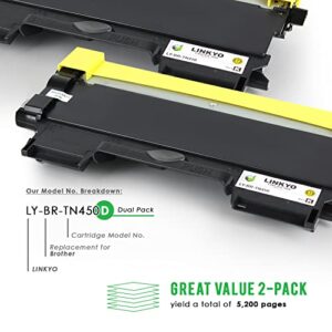 LINKYO Compatible Toner Cartridge Replacement for Brother TN450 TN-450 TN420 (Black, High Yield, 2-Pack)