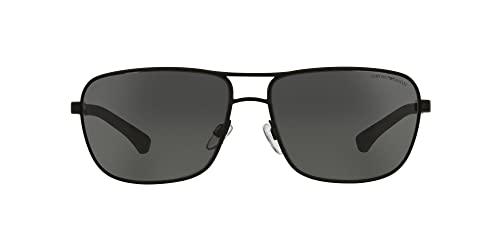 Emporio Armani Men's EA2033 Rectangular Sunglasses, Rubber Black/Grey, 64 mm