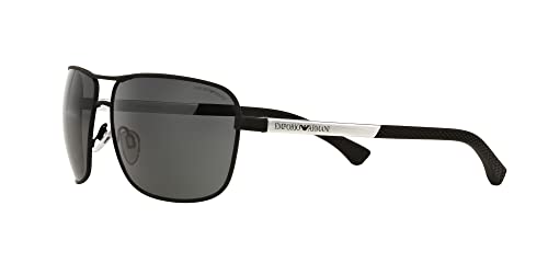 Emporio Armani Men's EA2033 Rectangular Sunglasses, Rubber Black/Grey, 64 mm