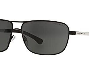 Emporio Armani Men's EA2033 Rectangular Sunglasses, Rubber Black/Grey, 64 mm