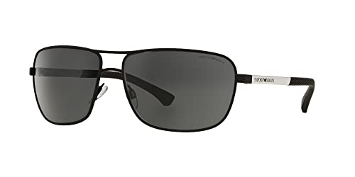 Emporio Armani Men's EA2033 Rectangular Sunglasses, Rubber Black/Grey, 64 mm