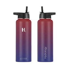 H2 Hydrology Water Bottle - 18 oz, 22 oz, 32 oz, 40 oz, or 64 oz with 3 LIDS Double Wall Vacuum Insulated Stainless Steel Wide Mouth Sports Hot & Cold Thermos (40 oz, Man of Steel)