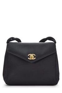 chanel, pre-loved black satin envelope flap mini, black