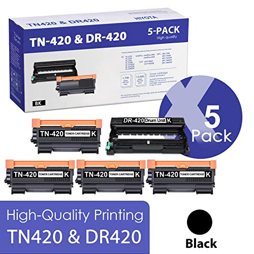 HIYOTA TN 420 DR-420 Black Toner & Drum Compatible Replacement for Brother TN420 DR420 DCP-7060D 7065DN IntelliFax-2840 2940 HL-2220 2230 MFC-7240 7420N Series Printer (4Toner + 1Drum)