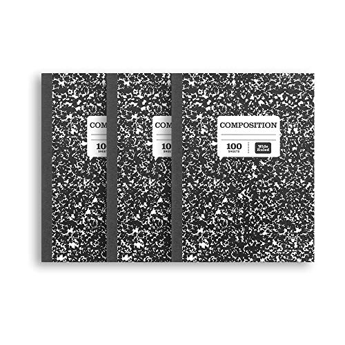 (3 pack) Pen+Gear Wide Ruled Black Marbled Composition Notebooks 100 Sheets - 300 Sheets Total