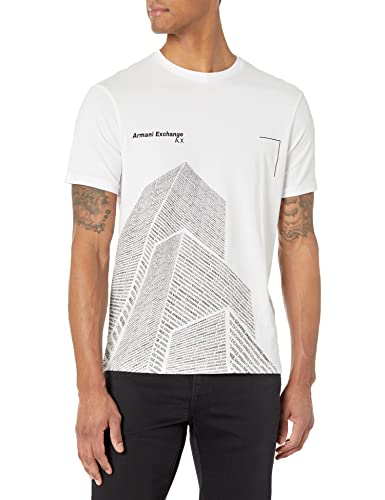 A|X ARMANI EXCHANGE mens Building Outline Embroidered Logo T-shirt T Shirt, White, Large US