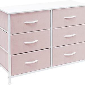 Sorbus Dresser with 6 Drawers - Furniture Storage Tower Unit for Bedroom, Hallway, Closet, Office Organization - Steel Frame, Wood Top, Easy Pull Fabric Bins (6-Drawer, Pastel Pink)