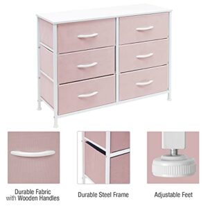 Sorbus Dresser with 6 Drawers - Furniture Storage Tower Unit for Bedroom, Hallway, Closet, Office Organization - Steel Frame, Wood Top, Easy Pull Fabric Bins (6-Drawer, Pastel Pink)