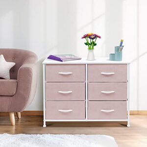 Sorbus Dresser with 6 Drawers - Furniture Storage Tower Unit for Bedroom, Hallway, Closet, Office Organization - Steel Frame, Wood Top, Easy Pull Fabric Bins (6-Drawer, Pastel Pink)