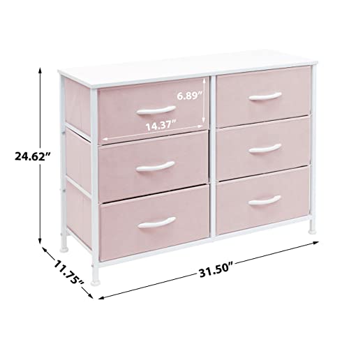 Sorbus Dresser with 6 Drawers - Furniture Storage Tower Unit for Bedroom, Hallway, Closet, Office Organization - Steel Frame, Wood Top, Easy Pull Fabric Bins (6-Drawer, Pastel Pink)